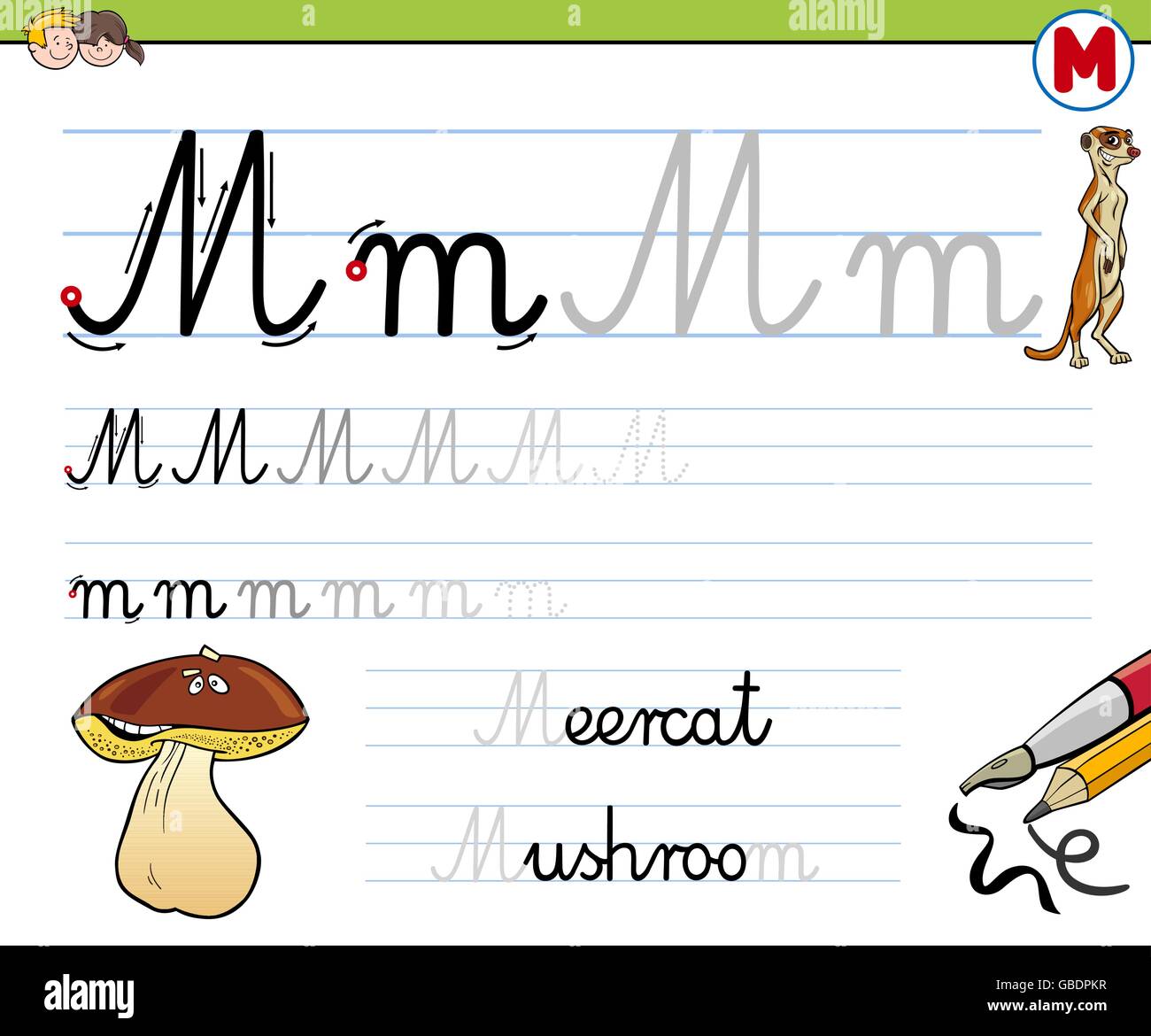 Cartoon Illustration of Writing Skills Practice with Letter M Worksheet ...