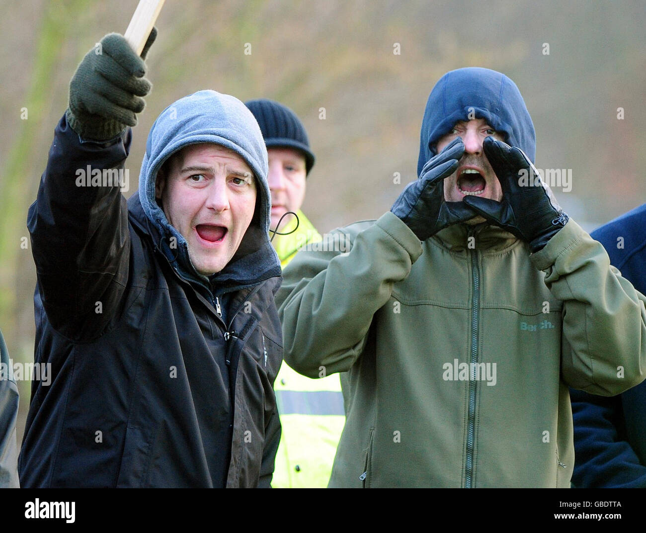 Jobs protests. Demonstrations outside Staythorpe Power Station, near ...