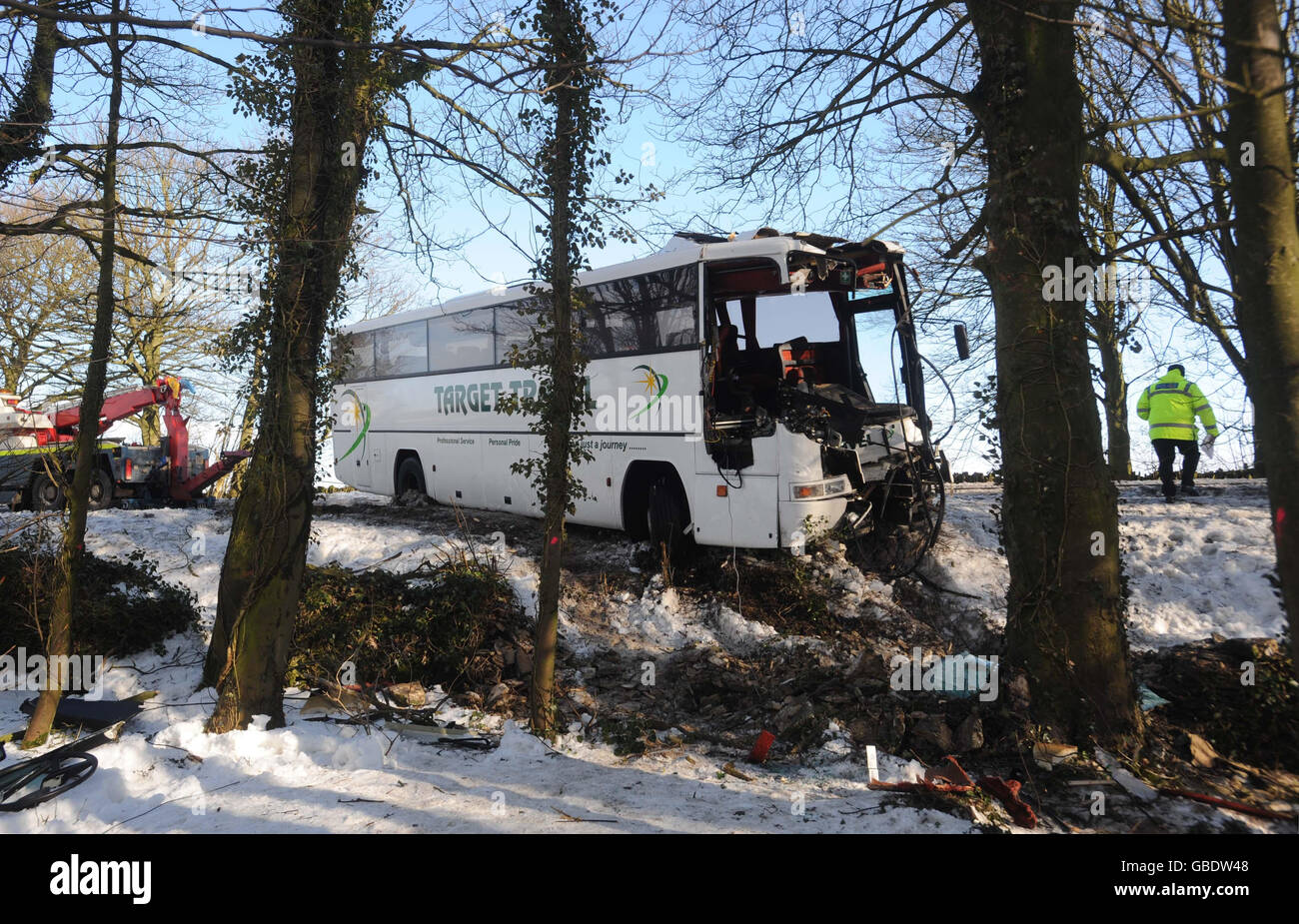 The scene of a coach crash, which has left more than 40 people injured ...