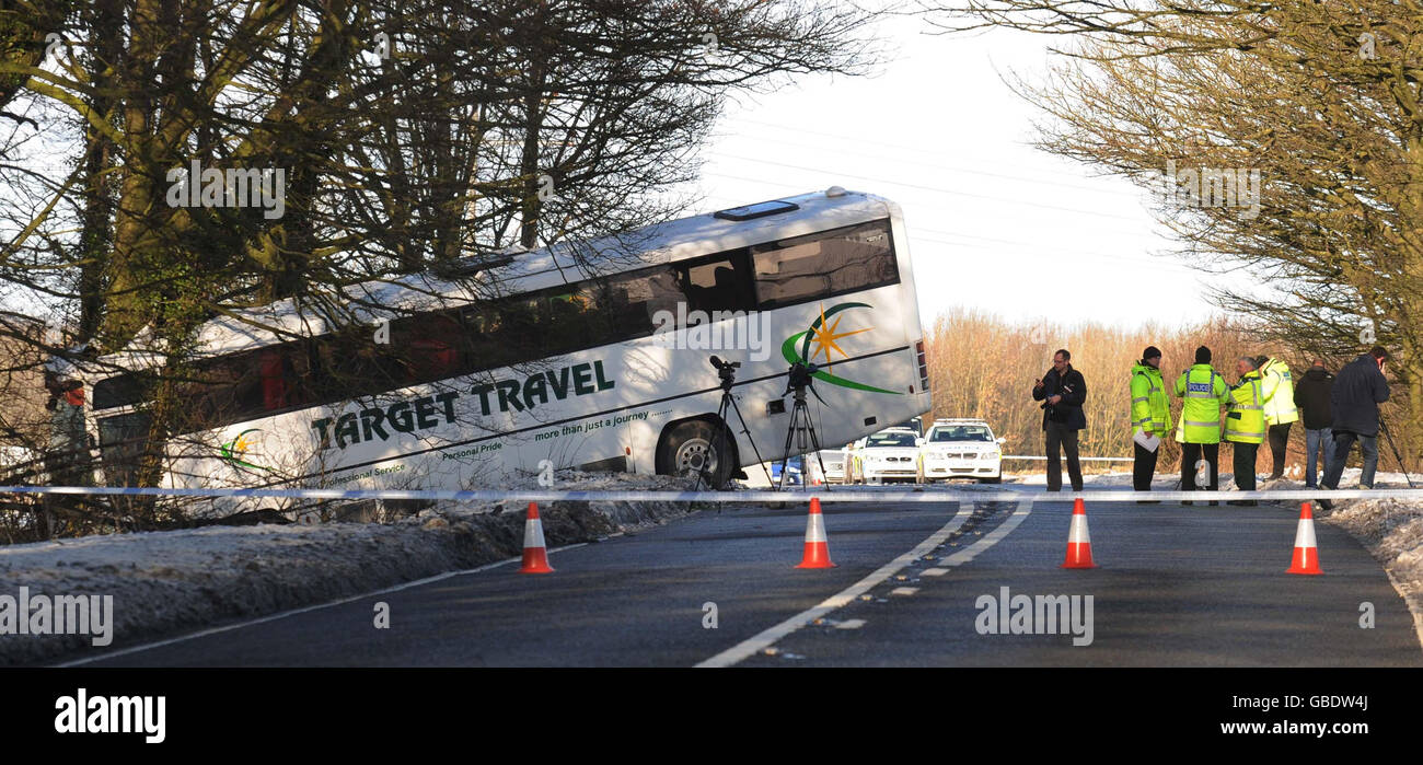 The scene of a coach crash, which has left more than 40 people injured ...