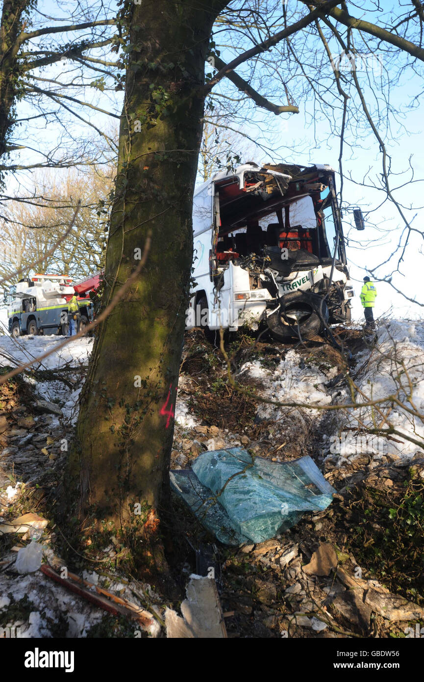 The scene of a coach crash, which has left more than 40 people injured ...