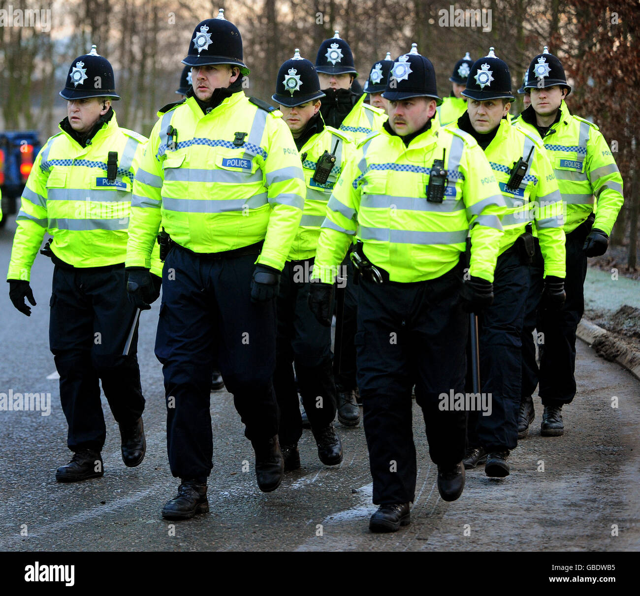 Jobs protests. Police at demonstrations outside Staythorpe Power ...