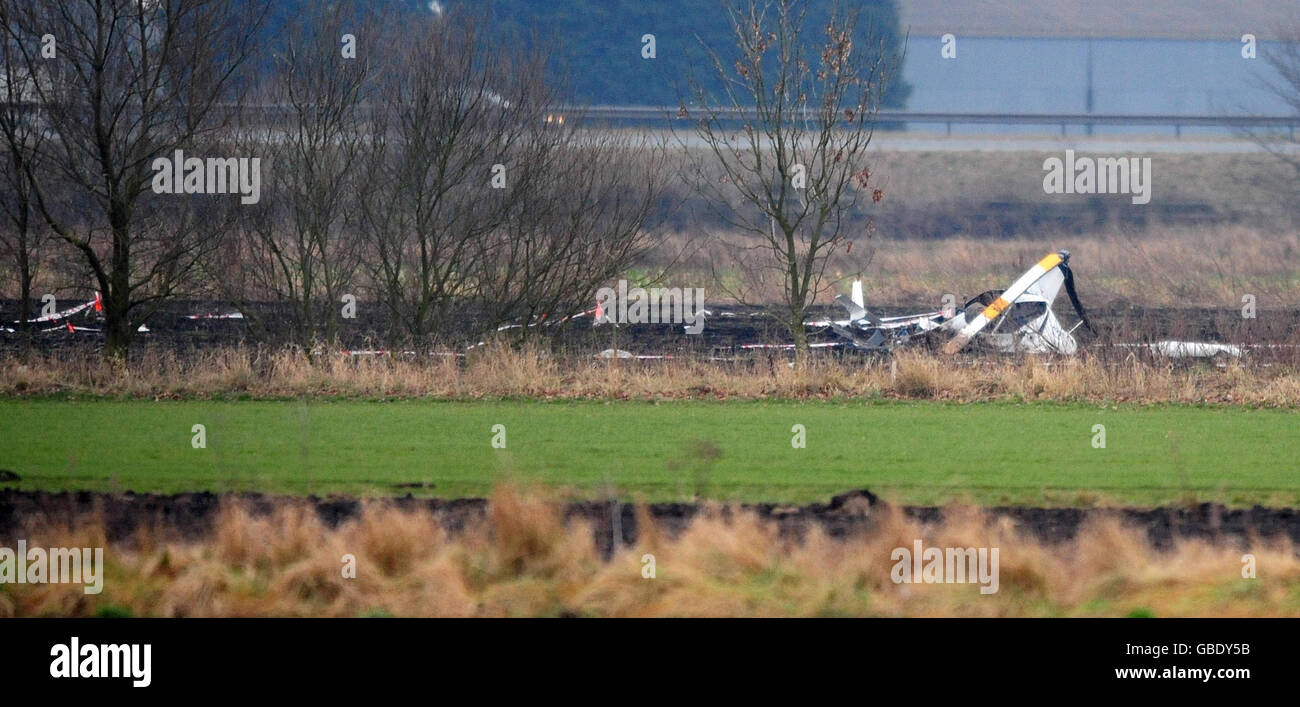 The remains of a helicopter following a crash a field at Sandtoft, near ...