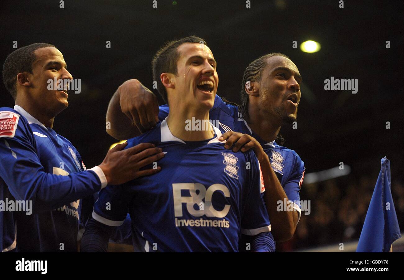 Birmingham City's Keith Fahey (centre) celebrates scoring his sides ...