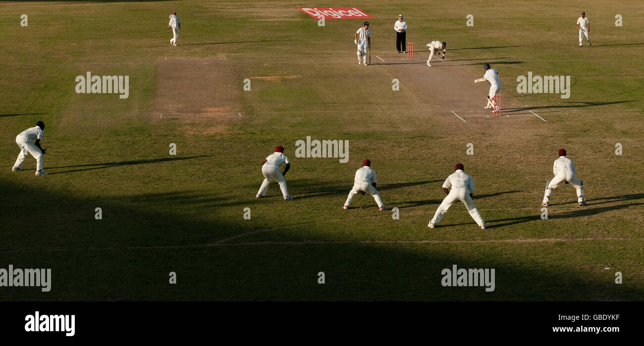 A general view of West Indies' Fidel Edwards bowling to England captain ...