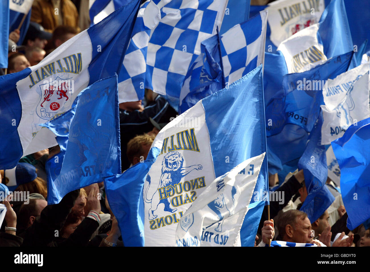 Millwall fans wave their flags in support their team hi-res stock ...