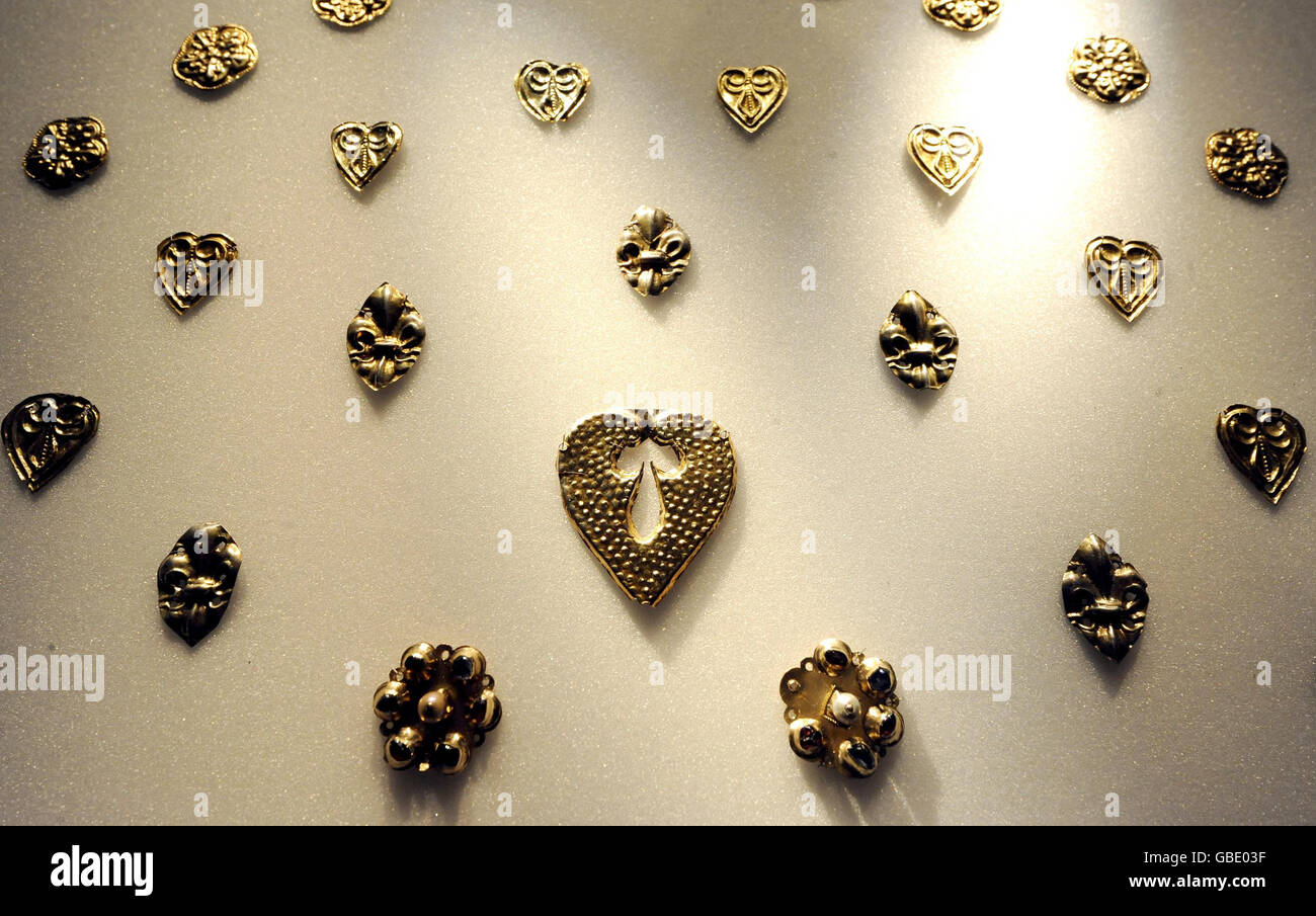 14th century silver dress ornaments are displayed during a preview for ...