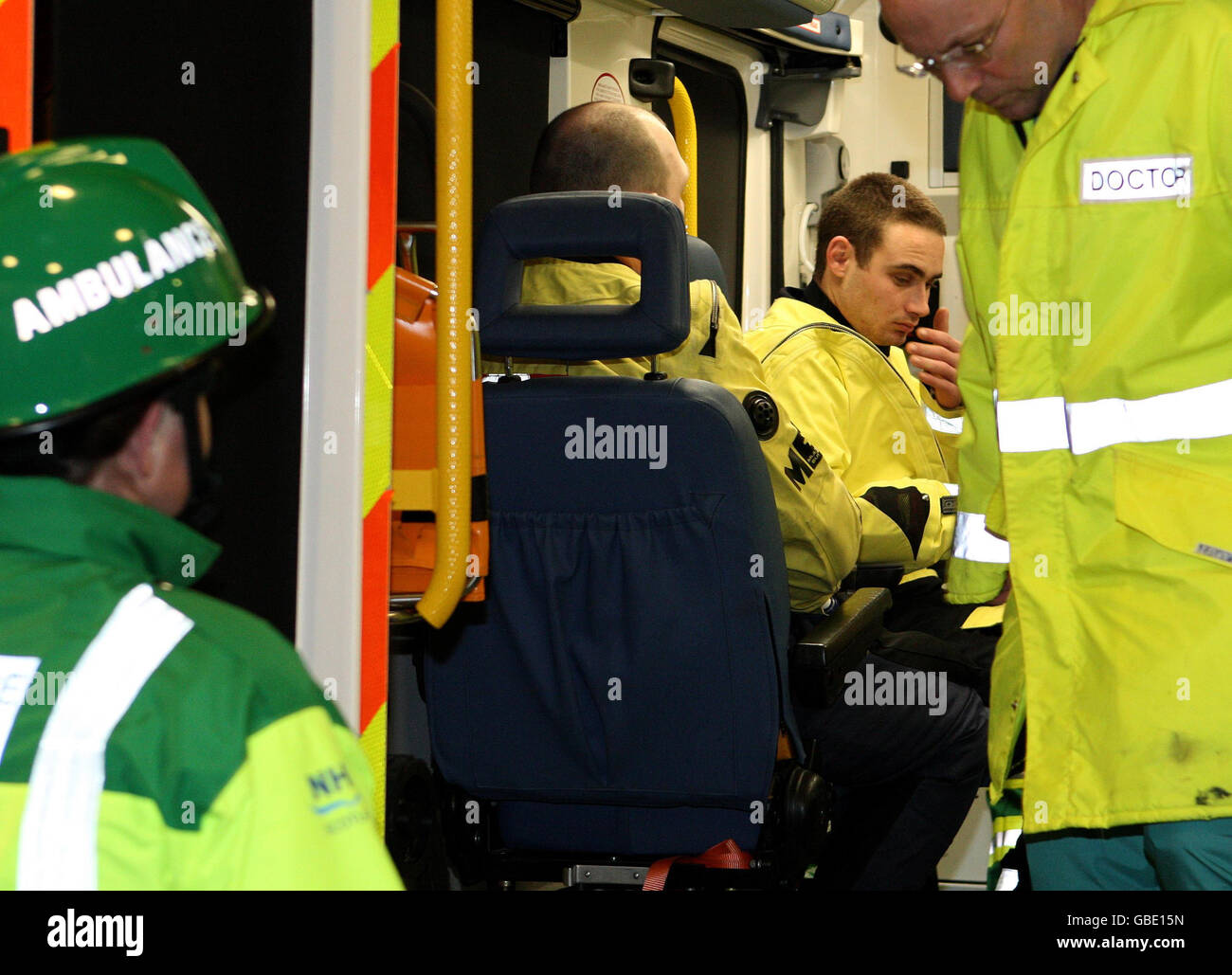 Rescued crew from the ditched helicopter arrive at the accident and ...