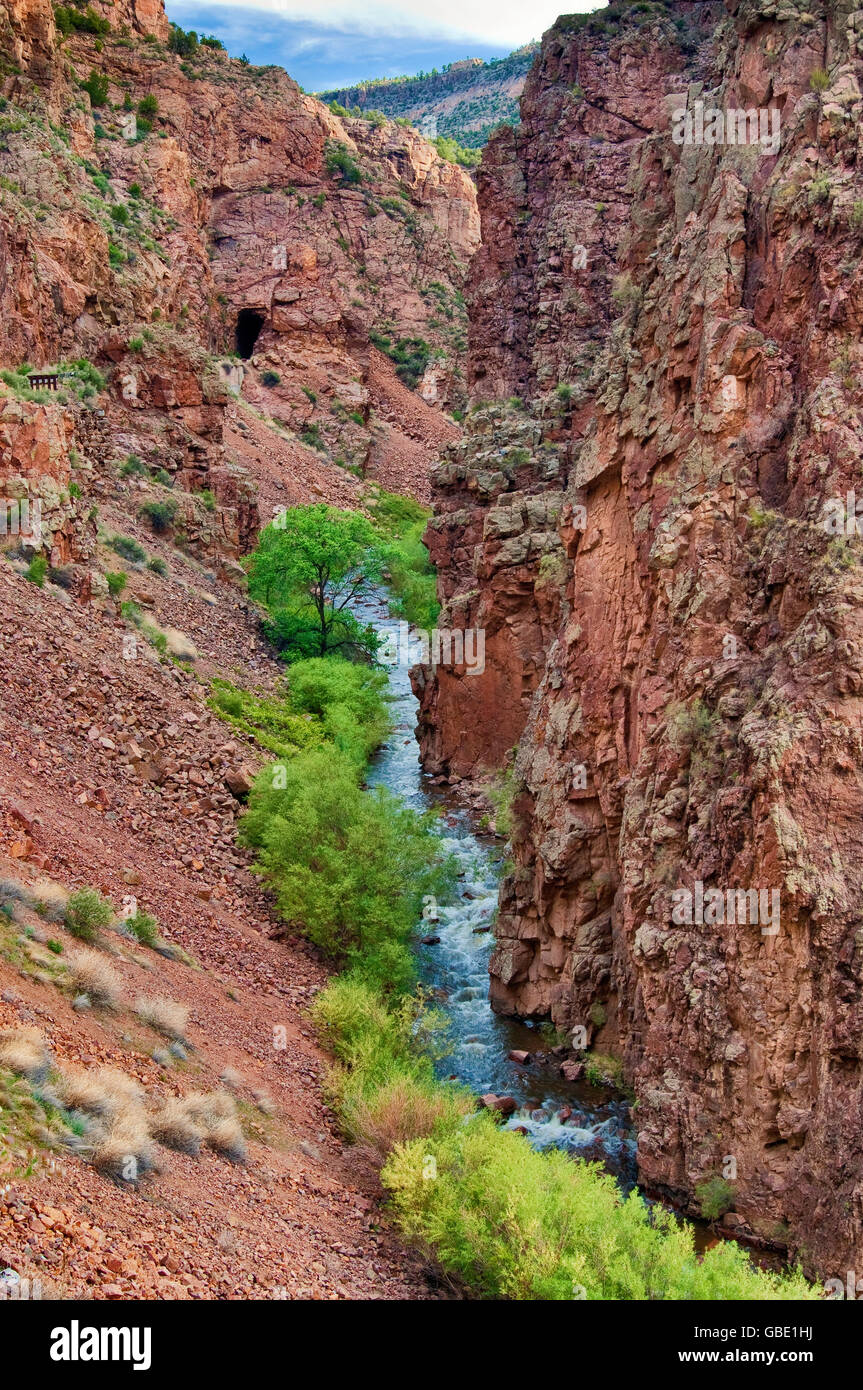 Rio Guadalupe canyon in Jemez Mountains, Gilman Tunnels on left top ...