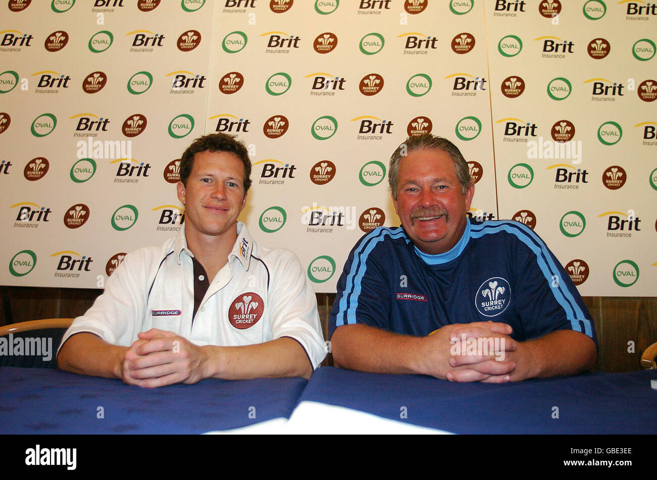 Surrey captain Jonathan Batty (l) and coach Steve Rixon (r) pose for ...