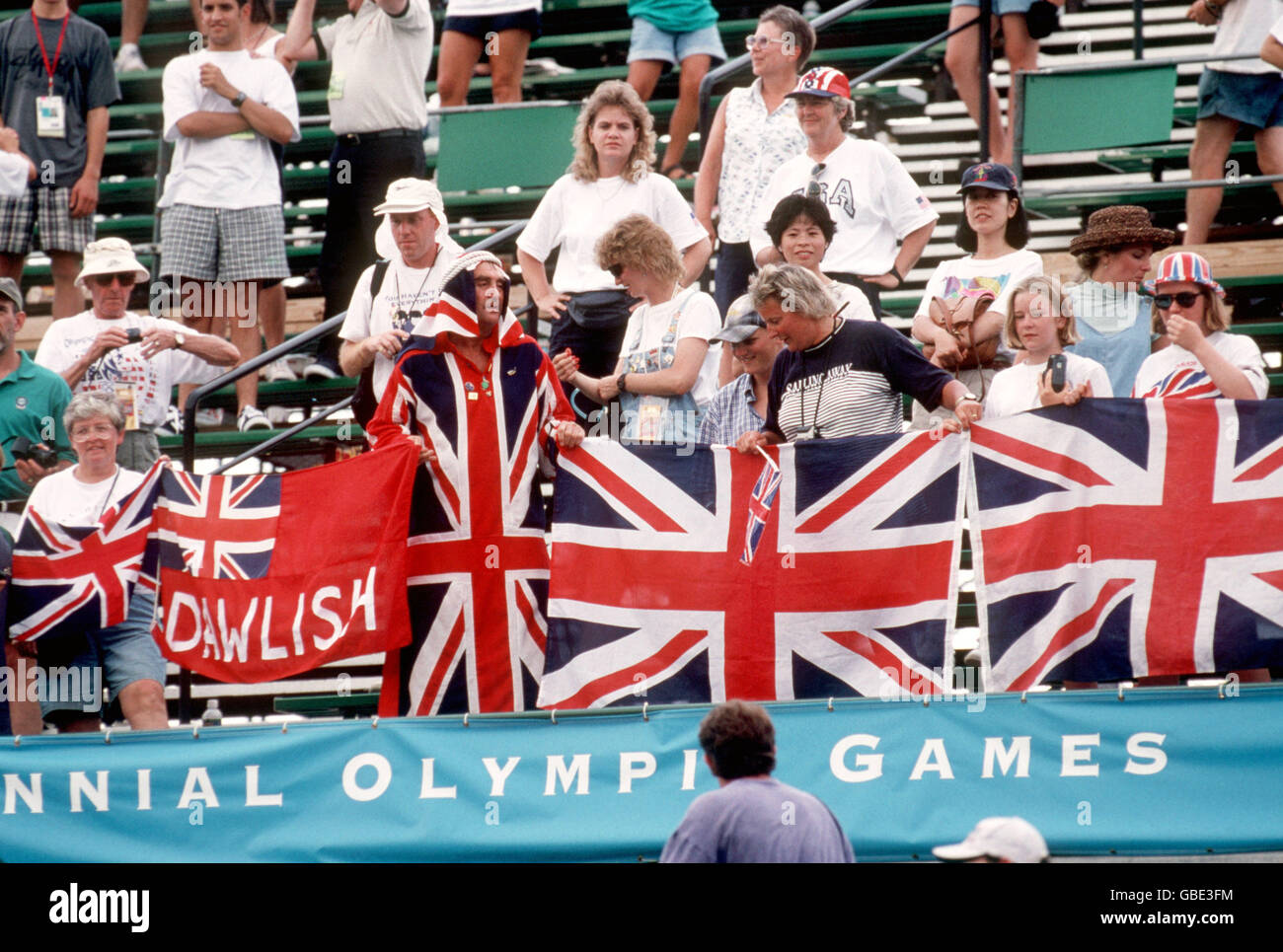 Atlanta Olympic Games 1996. Great Britain fans wave the flag for their ...