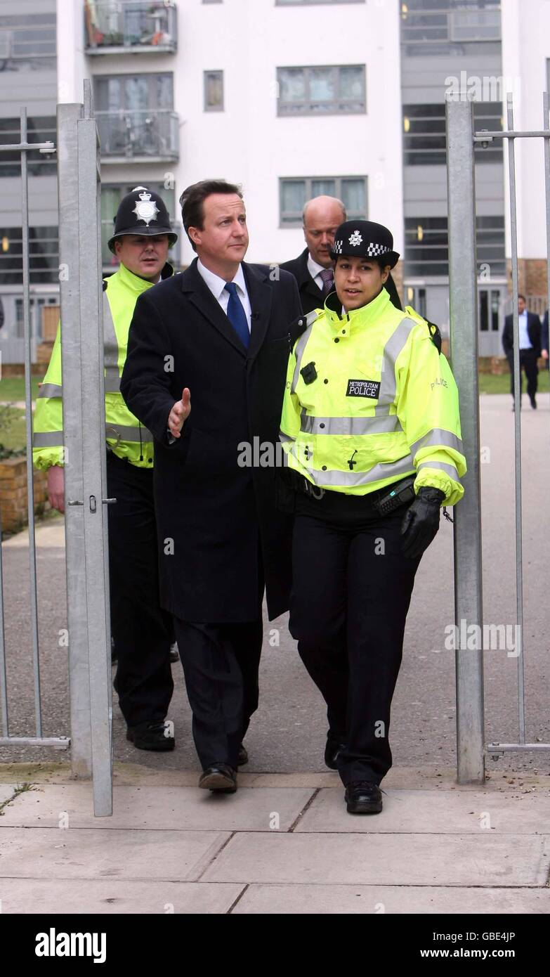 Cameron with police officers Stock Photo - Alamy
