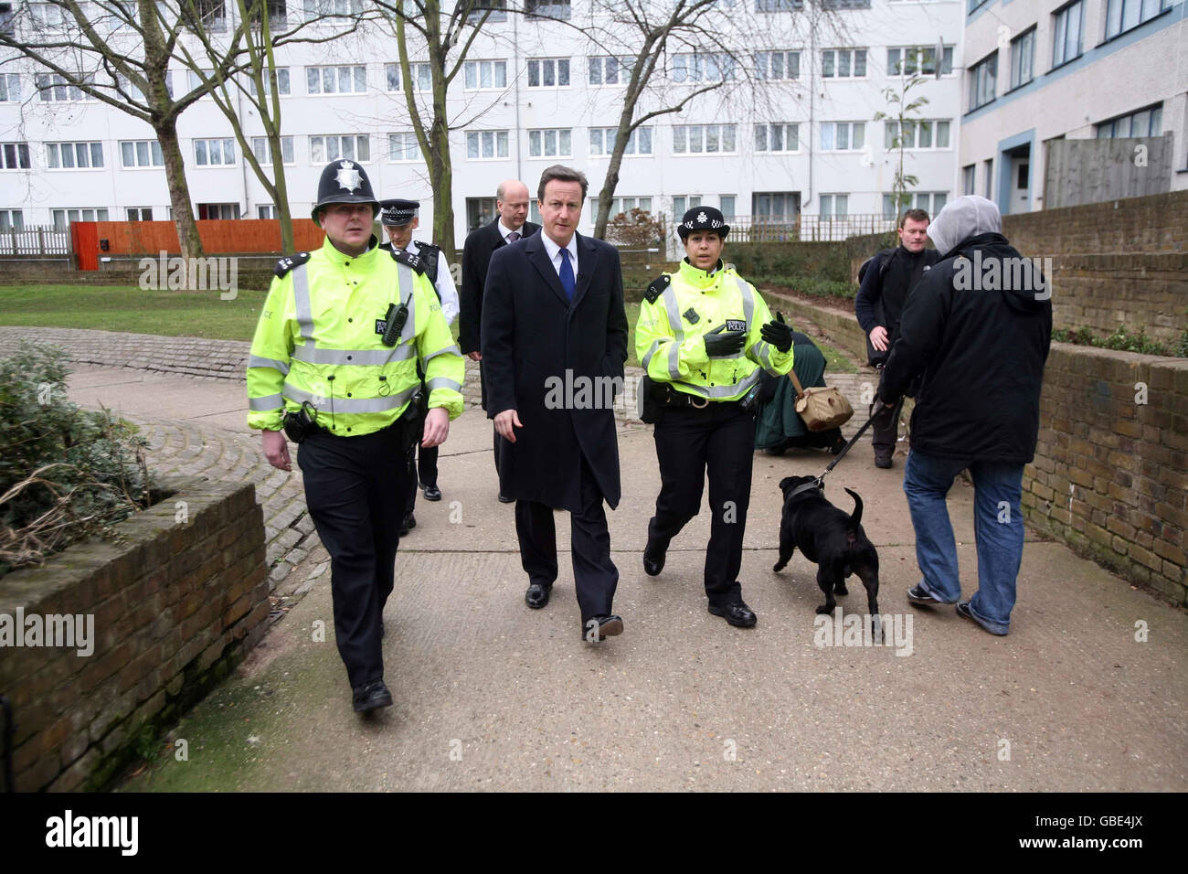 Cameron with police officers Stock Photo - Alamy
