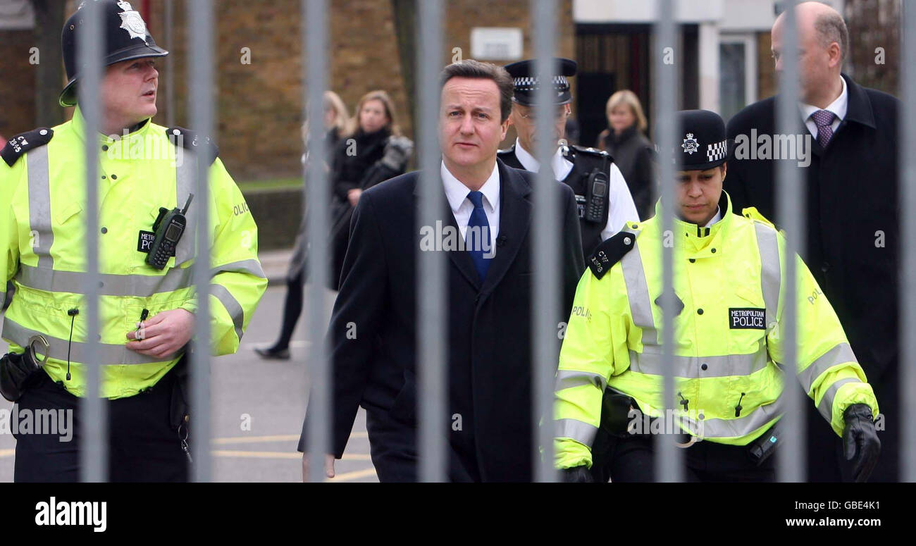 Cameron with police officers Stock Photo - Alamy