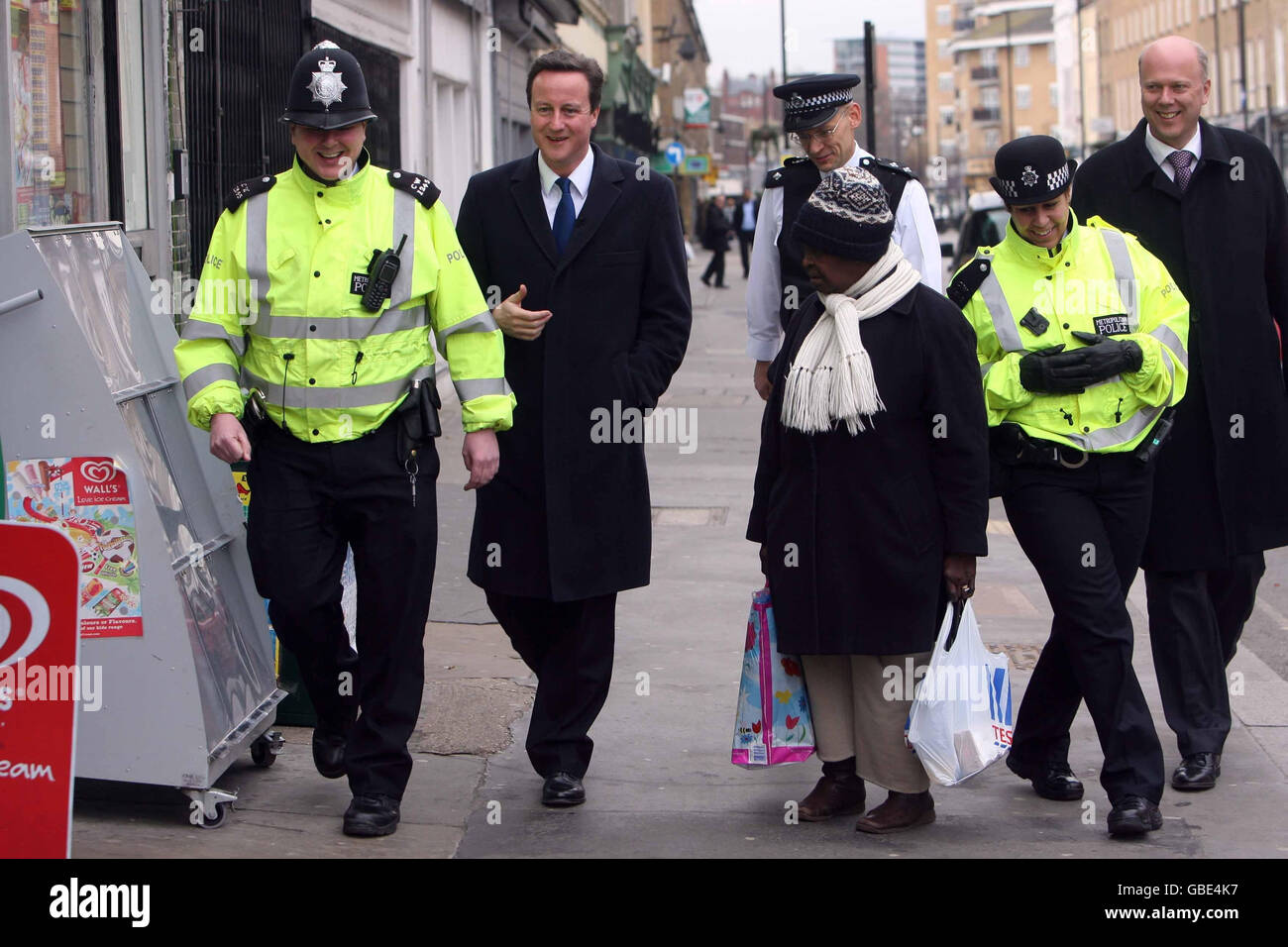 Cameron with police officers Stock Photo - Alamy