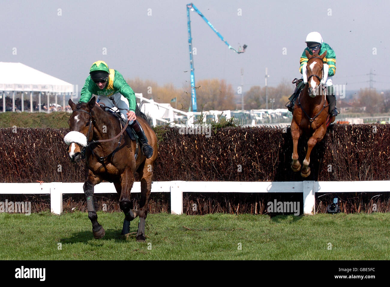 Hugo de Grez (l) ridden by Richard Grath leads from Master Turn ridden ...