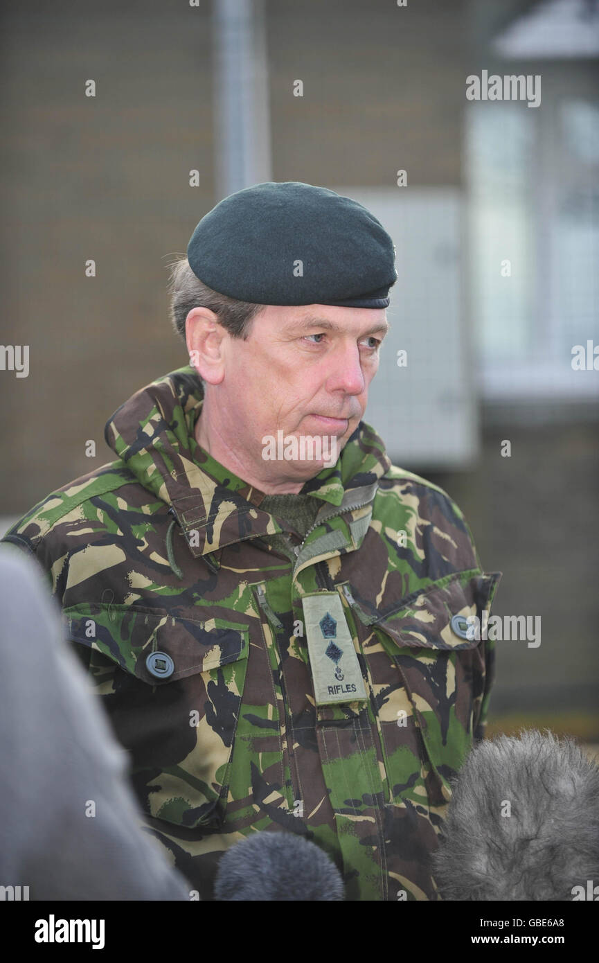 Lt Colonel Ian Blewett gives a press conference outside Beachley ...