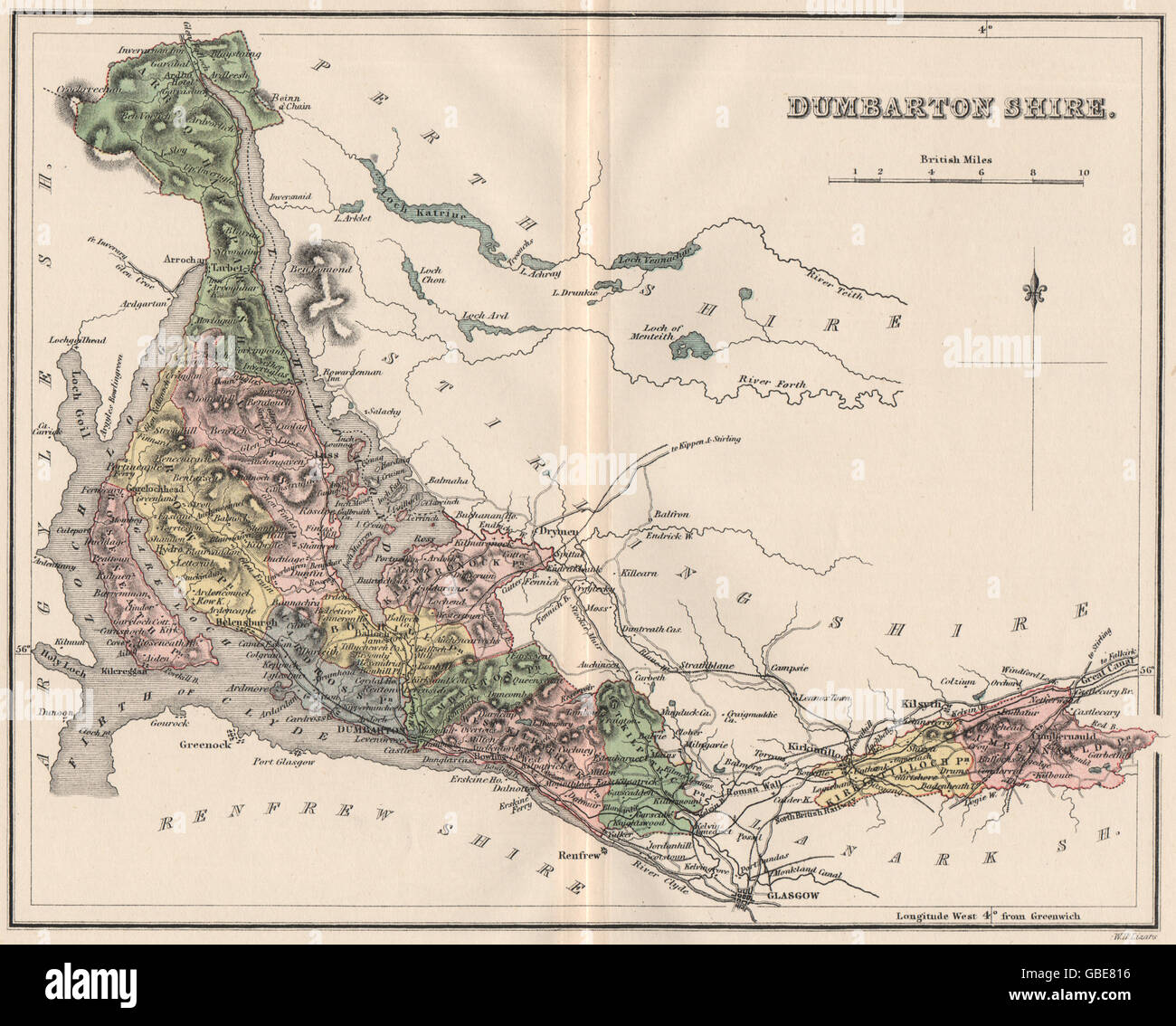 DUMBARTONSHIRE: Antique county map. Cumbernauld. Parishes. Scotland ...