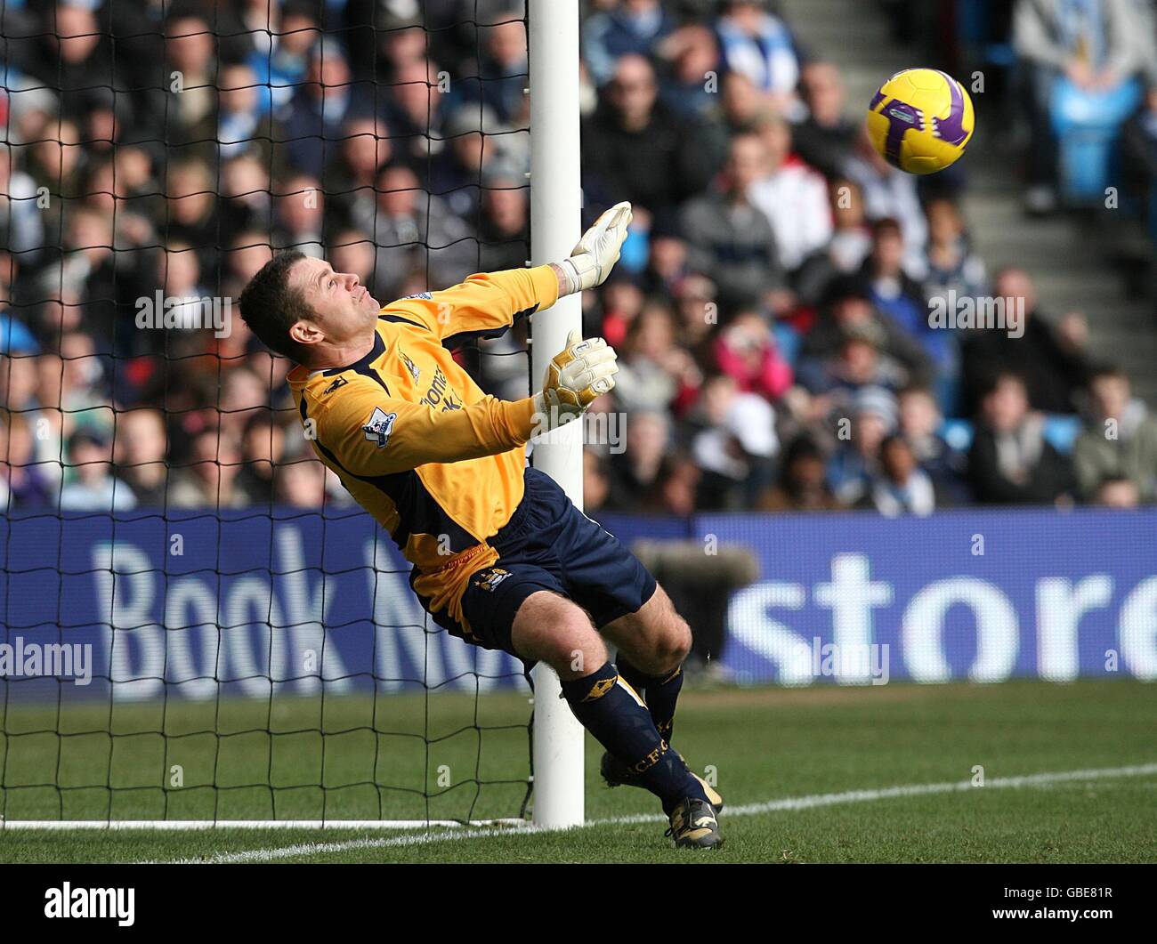 Manchester City goalkeeper Shay Given makes a crucial save Stock Photo ...
