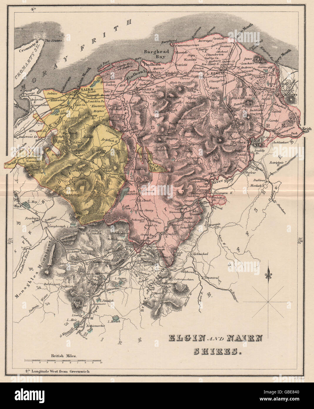 SCOTLAND: Elgin Shire (County of Moray) & Nairn Shire. County map ...