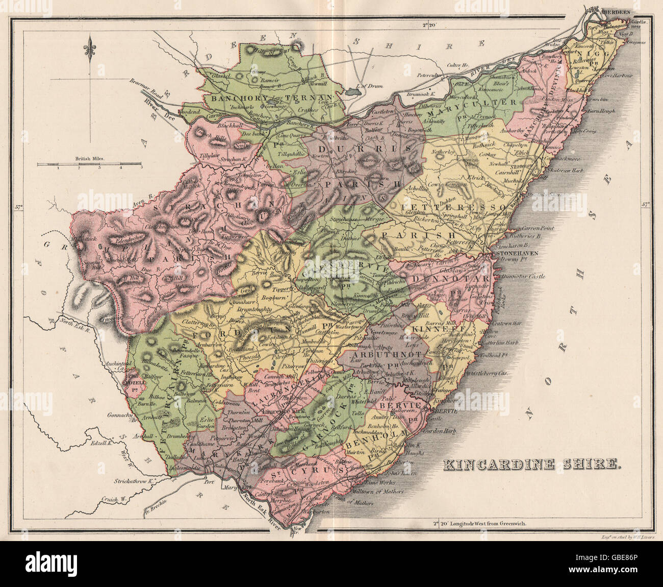 KINCARDINESHIRE: Antique county map. Parishes. Aberdeen. Scotland ...