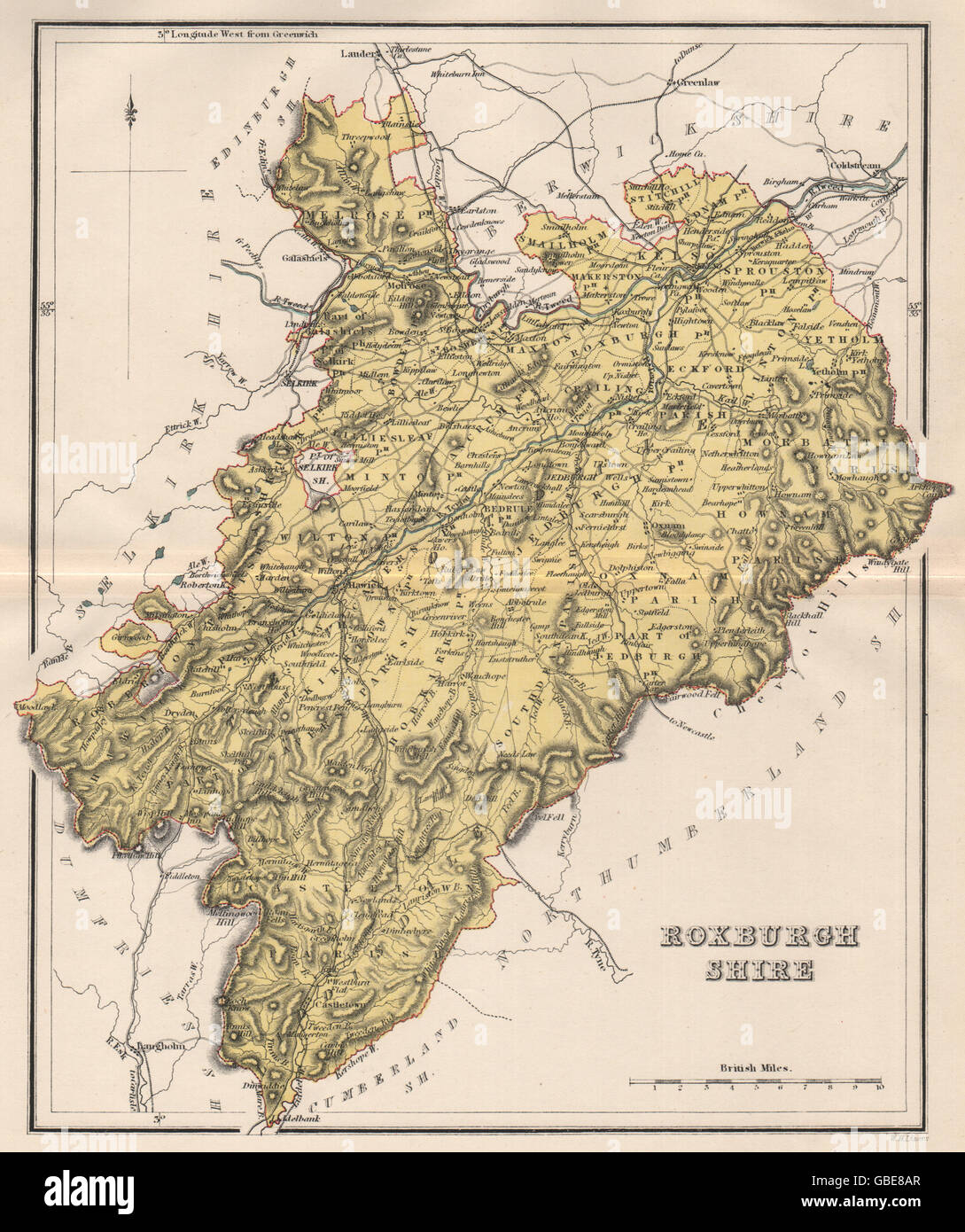 ROXBURGHSHIRE: Antique county map. Scotland. LIZARS, 1885 Stock Photo ...