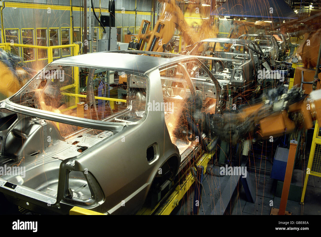 industry, automobile industry, roboter welding bodywork of cars at ...