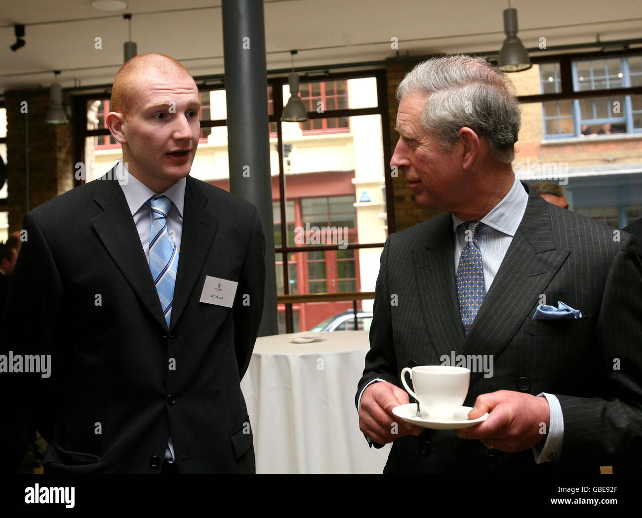 The Prince of Wales talks with graduate apprentice Martin Hall from his ...
