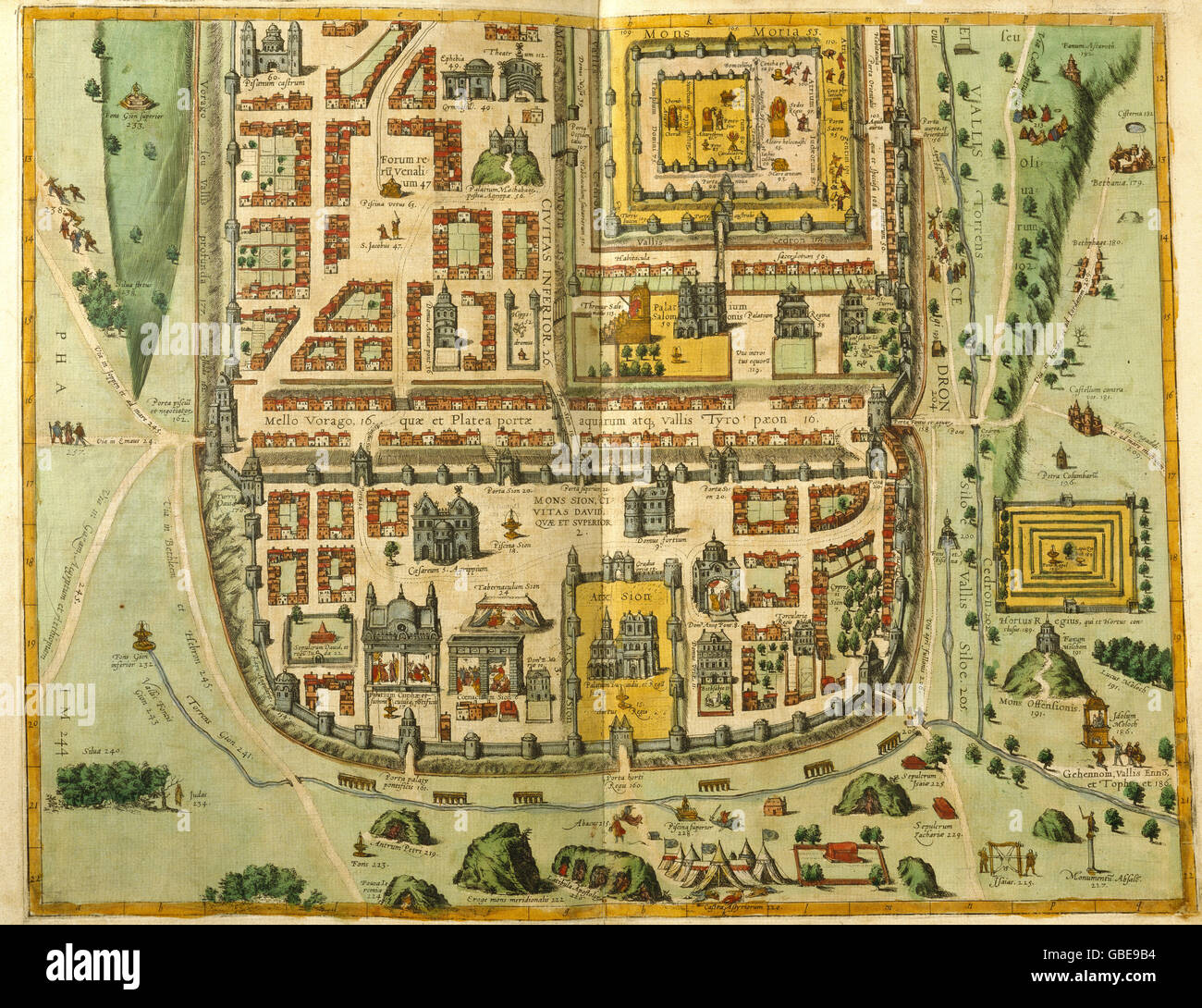 geography / travel, Israel, Jerusalem, woodcut, coloured, from ...