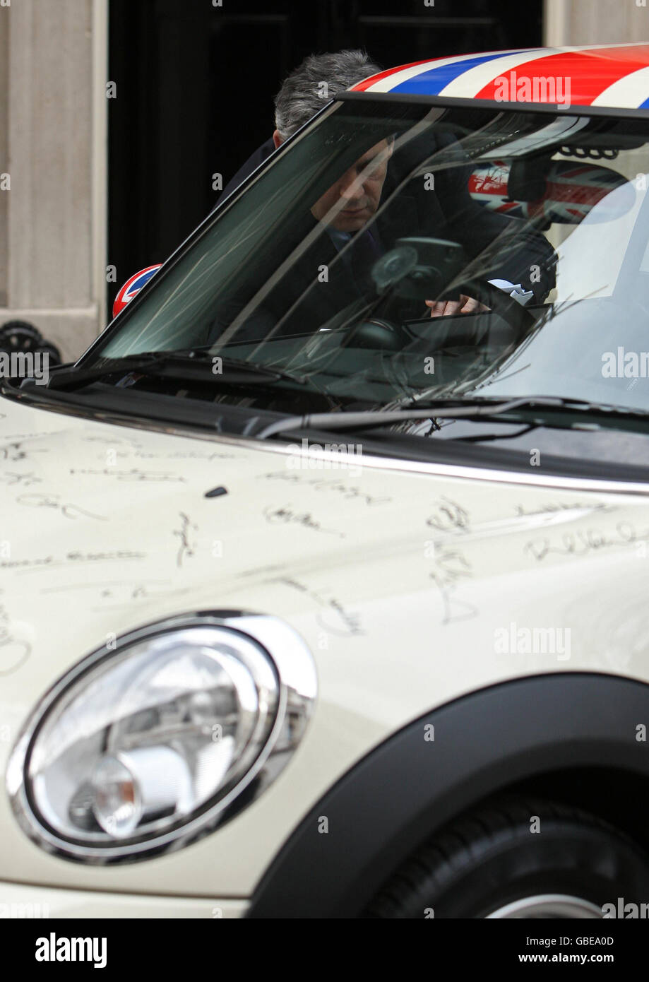 Brown signs Mini in aid of the British Forces Foundation Stock Photo ...