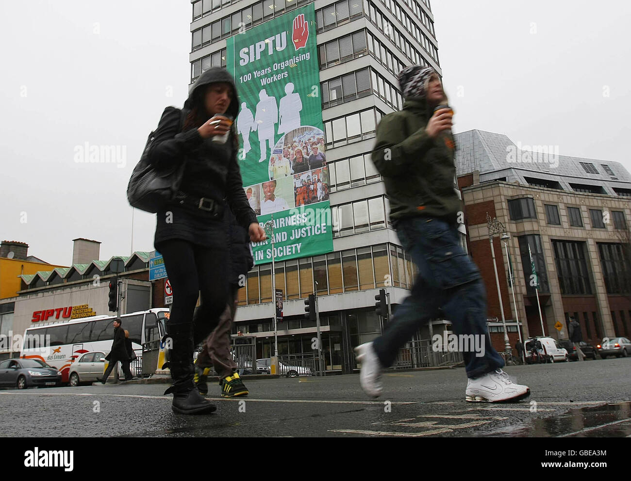 A Banner hanging off Liberty Hall,Dublin marking 100 Years of SIPTU on ...