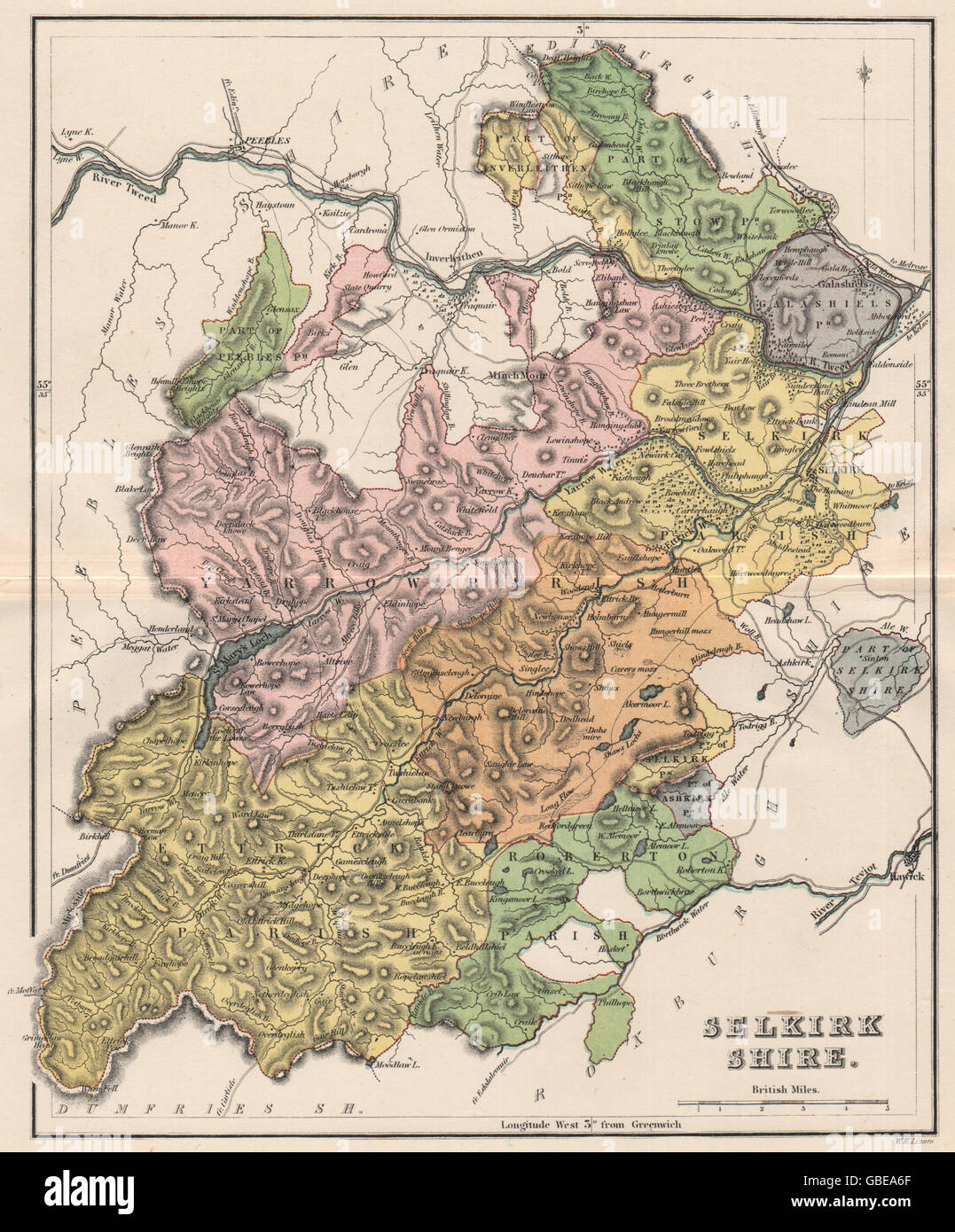 SELKIRKSHIRE: Antique county map. Parishes. Scotland. LIZARS, 1885 ...