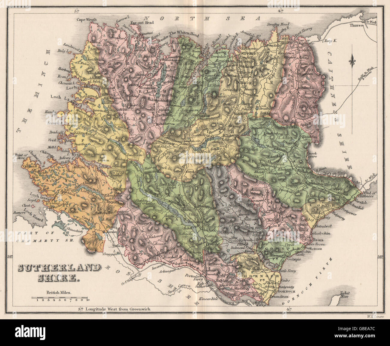 SUTHERLANDSHIRE: Antique county map. Parishes. Scotland. LIZARS, 1885 ...