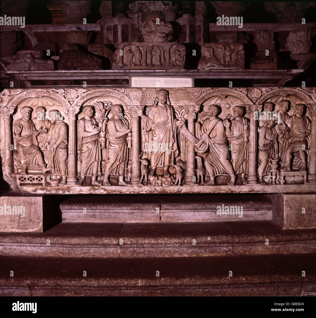 fine arts, sacral, sarcophagus of the handing over of the laws to Saint ...