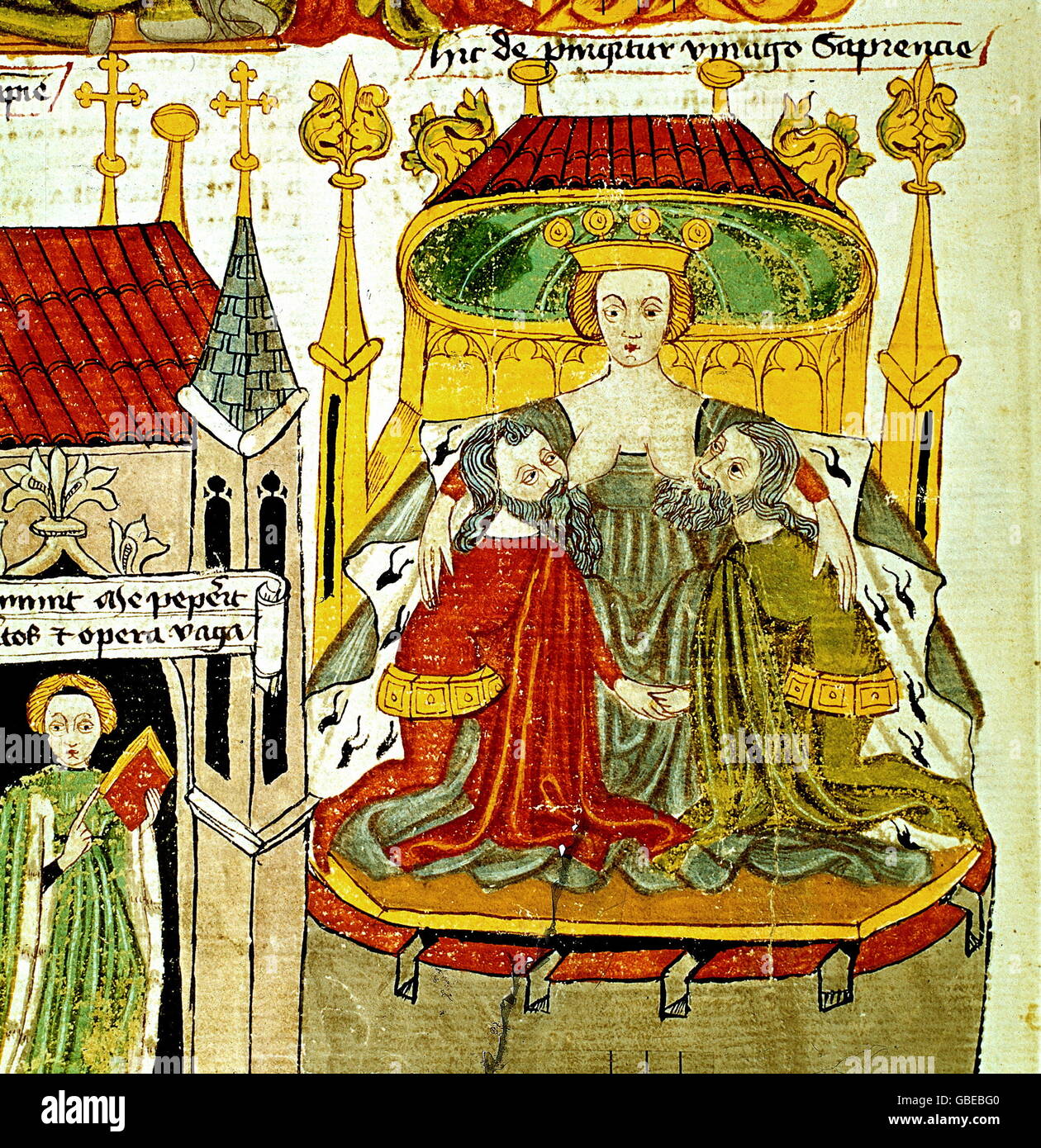 science, Sapientia, mother of all sciences, feeding two men, medieval ...