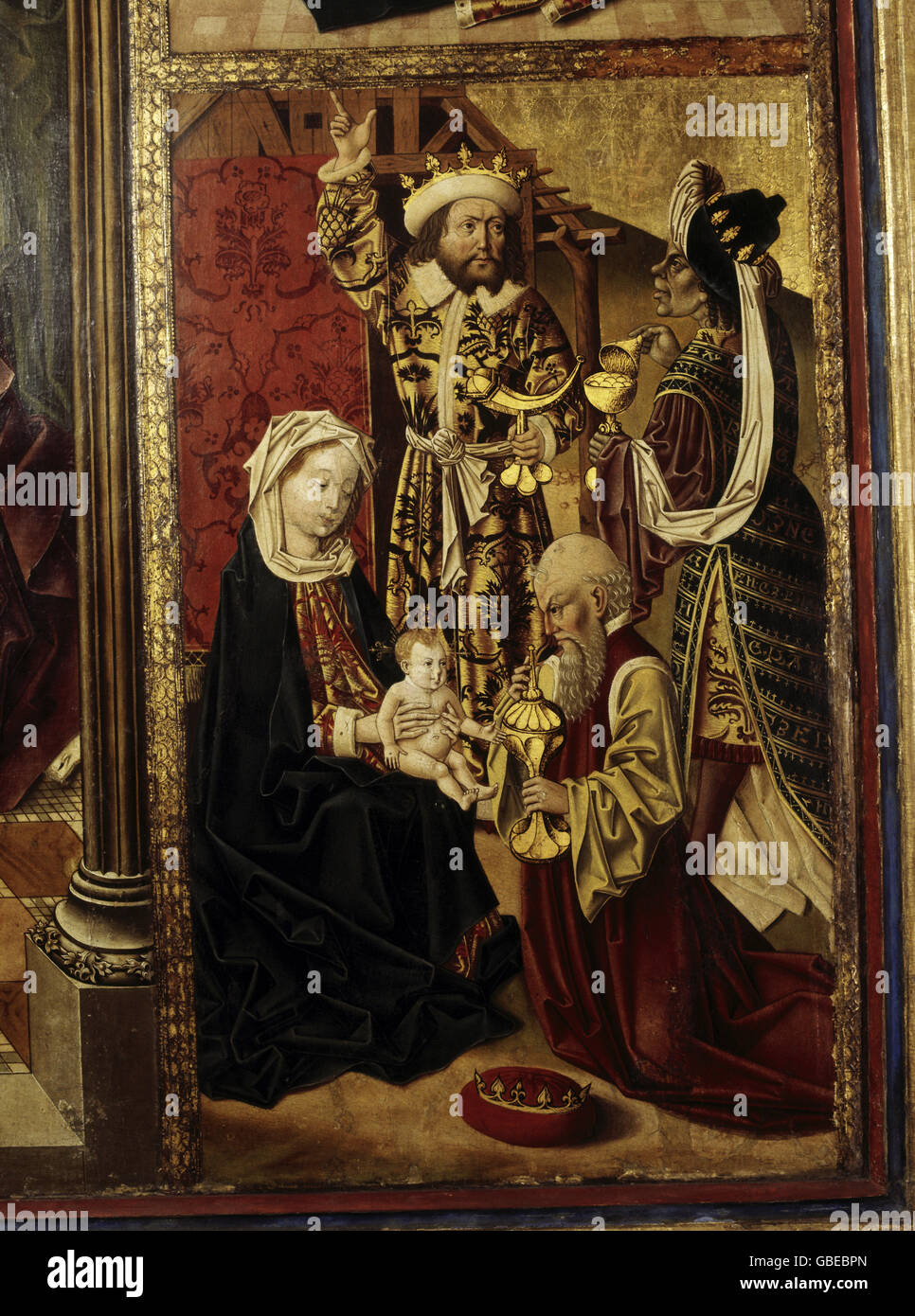fine arts, sacred art, Mary, St. Anna Altar, 1473, detail: praying at ...