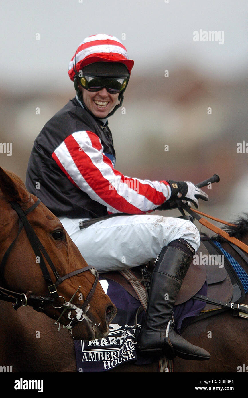 Graham Lee celebrates winning The Grand National on Amberleigh House ...