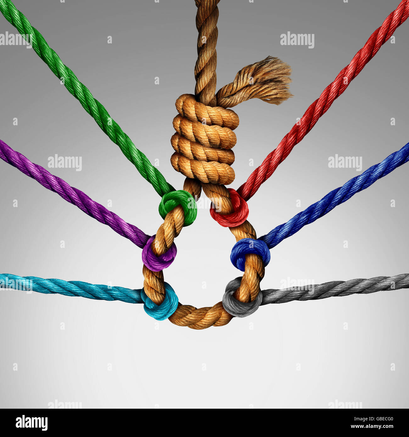 Suicide prevention support and group intervention symbol as a rope ...