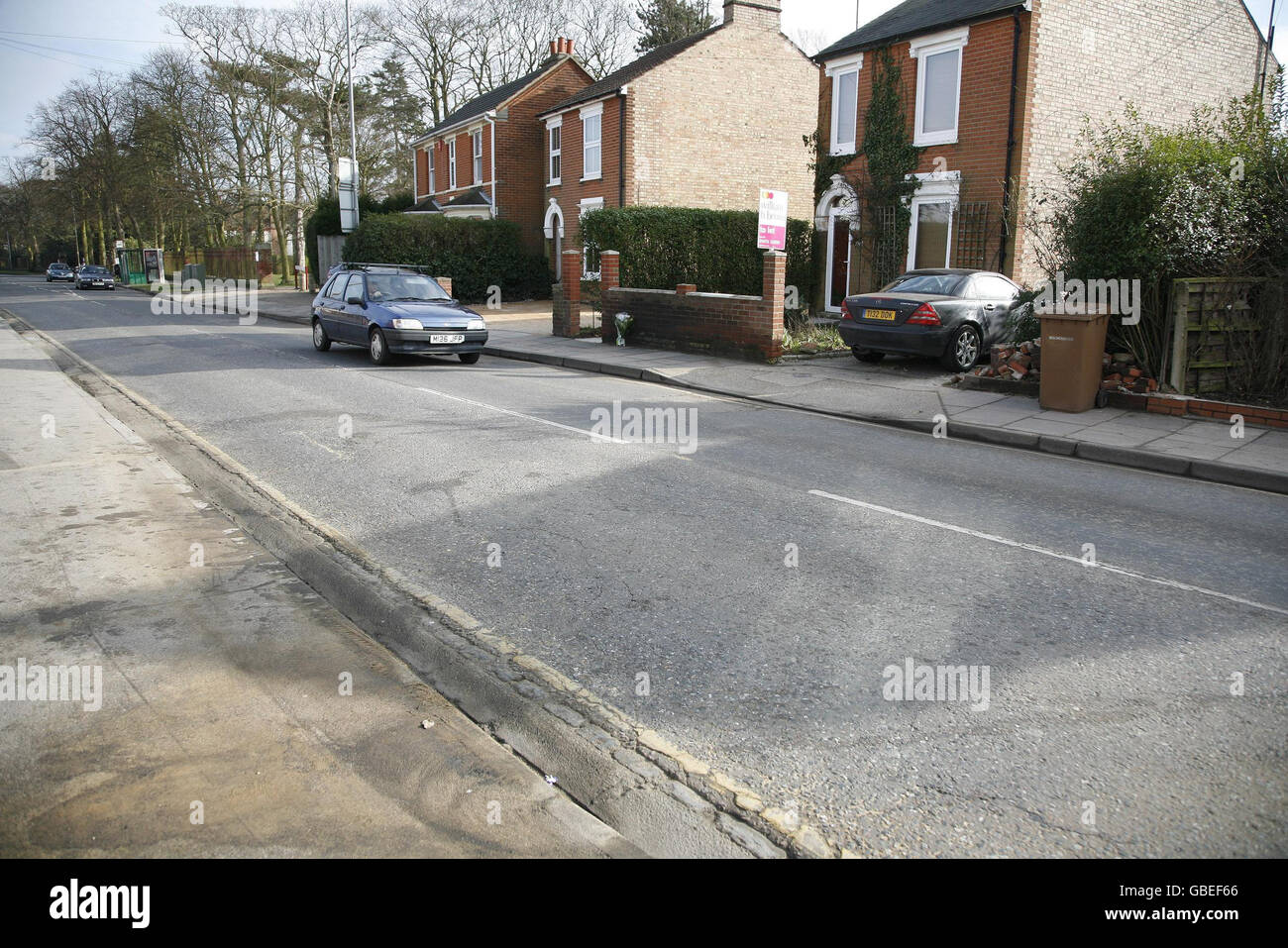 The scene in Foxhall Road, Ipswich, Suffolk, after two young women died ...