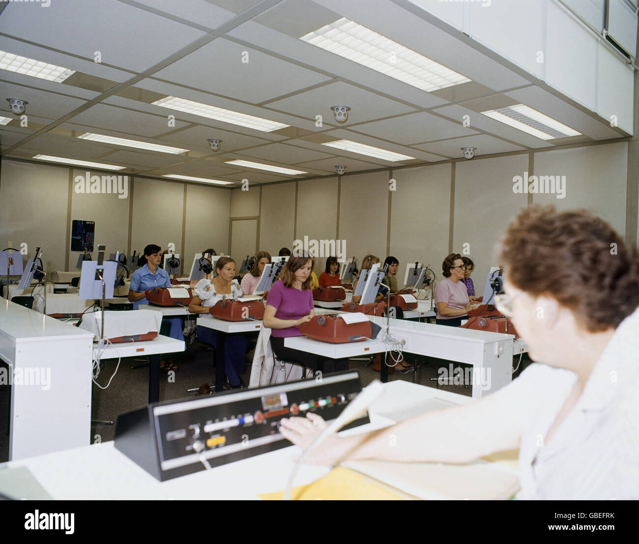 office, open-plan office, typing lesson, 1960s, Additional-Rights ...