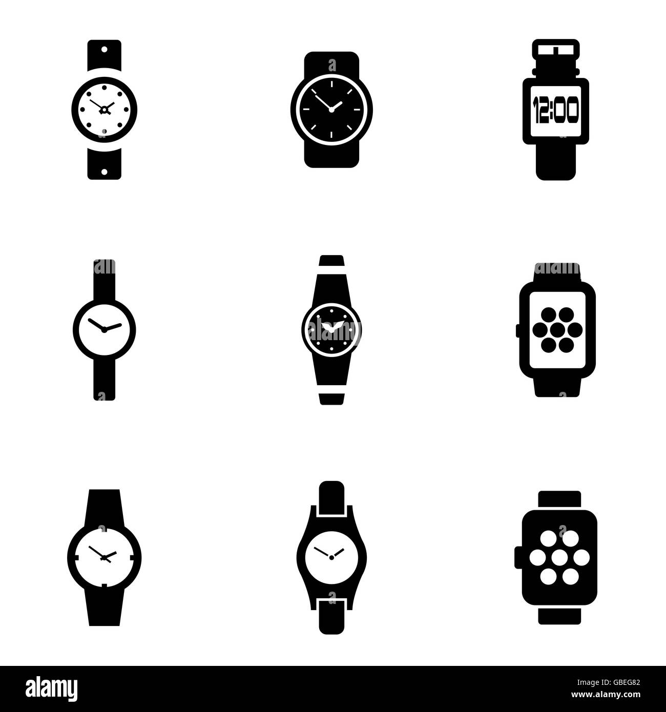 Vector black wristwatch icon set Stock Vector Image & Art - Alamy