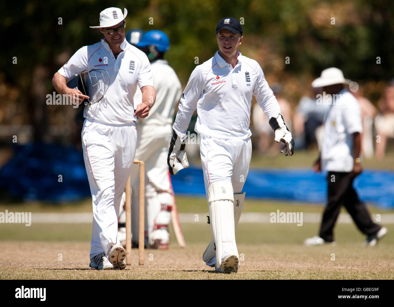 England's Tim Ambrose with captain Andrew Strauss during the tour match ...