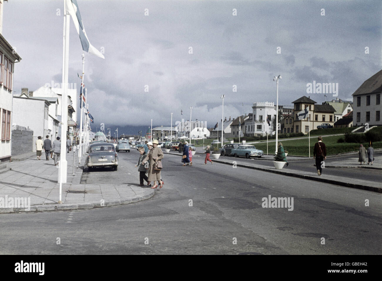 geography / travel, Iceland, Reykjavik, street scene, crossroad, 1957 ...
