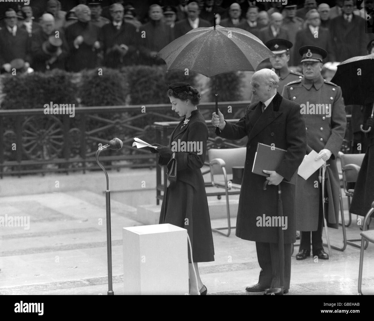 Queen Elizabeth II speaking at the unveiling of the national memorial ...