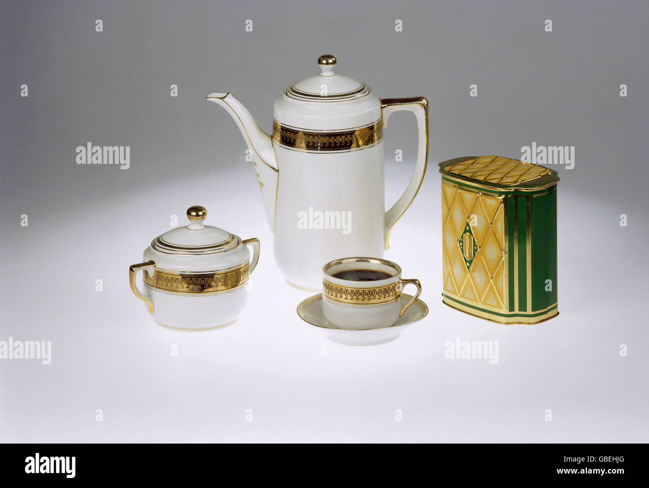 household, dishes, coffee set, with old coffee box, circa 1900 ...