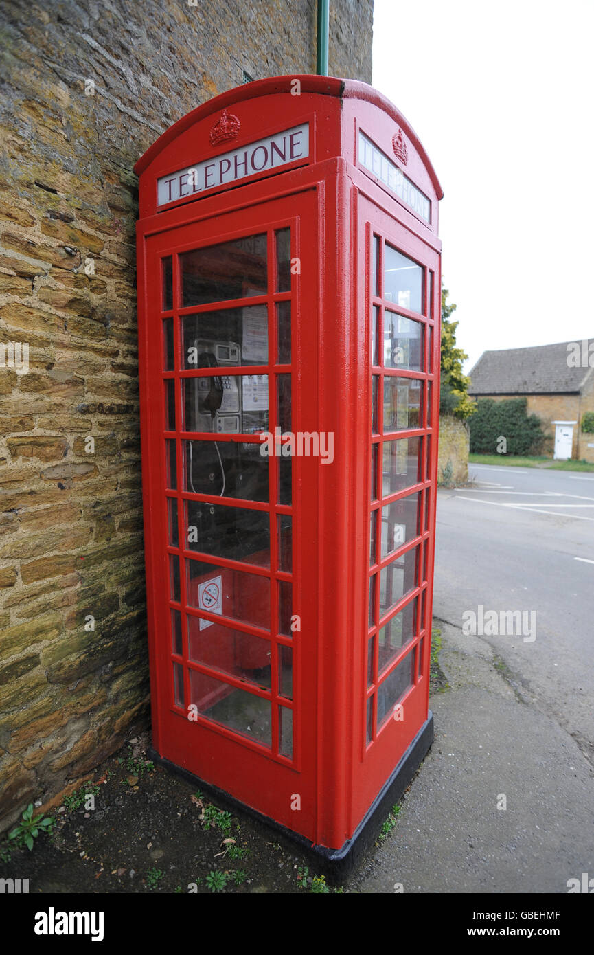 A Red Telephone Box at Grange Lane, Pitsford, Northamptonshire Stock ...