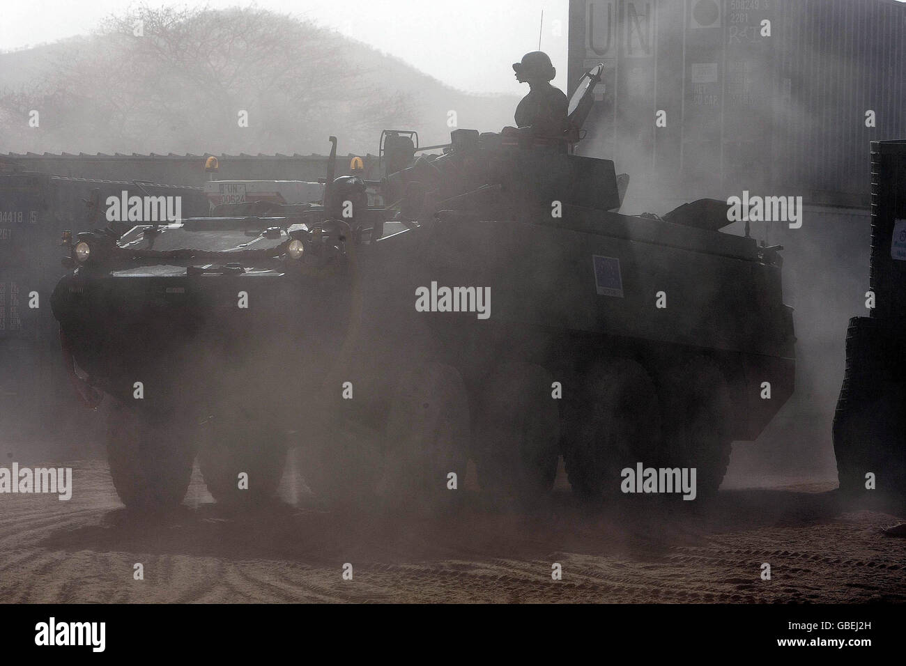 An Irish MOWAG APC enters Camp Caira in the Goz Beida region of Chad ...