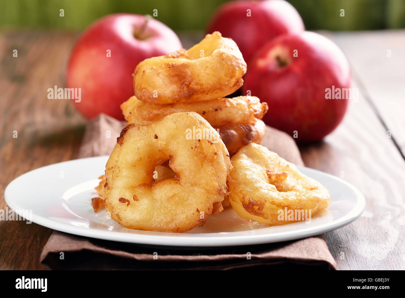Apple rings, doughnut, fruit baking, close up view Stock Photo - Alamy