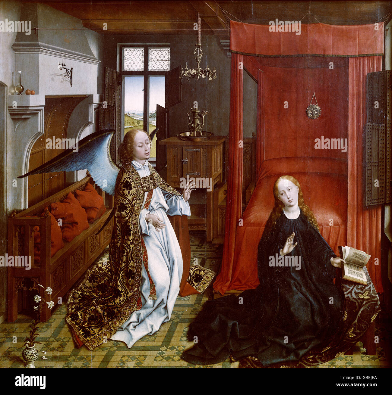 fine arts, Weyden, Rogier van der (1399 - 1464), painting, "Triptych with an Annunciation ...