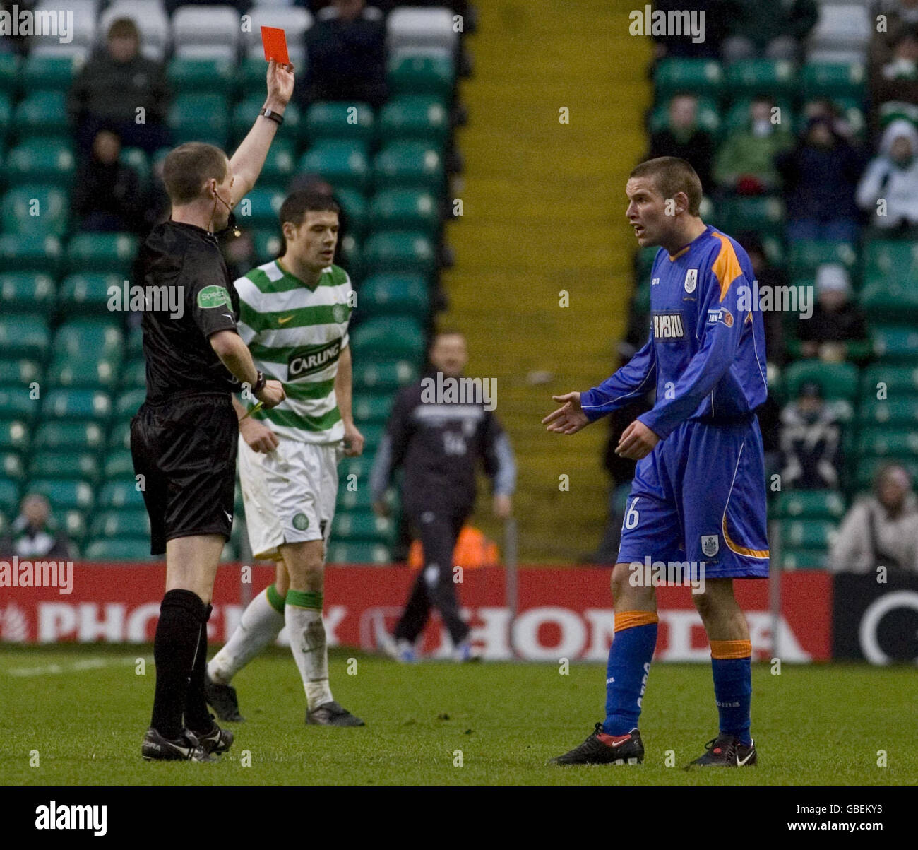 Queens Park's Adam Coakley is sent off by referee William Collum during ...